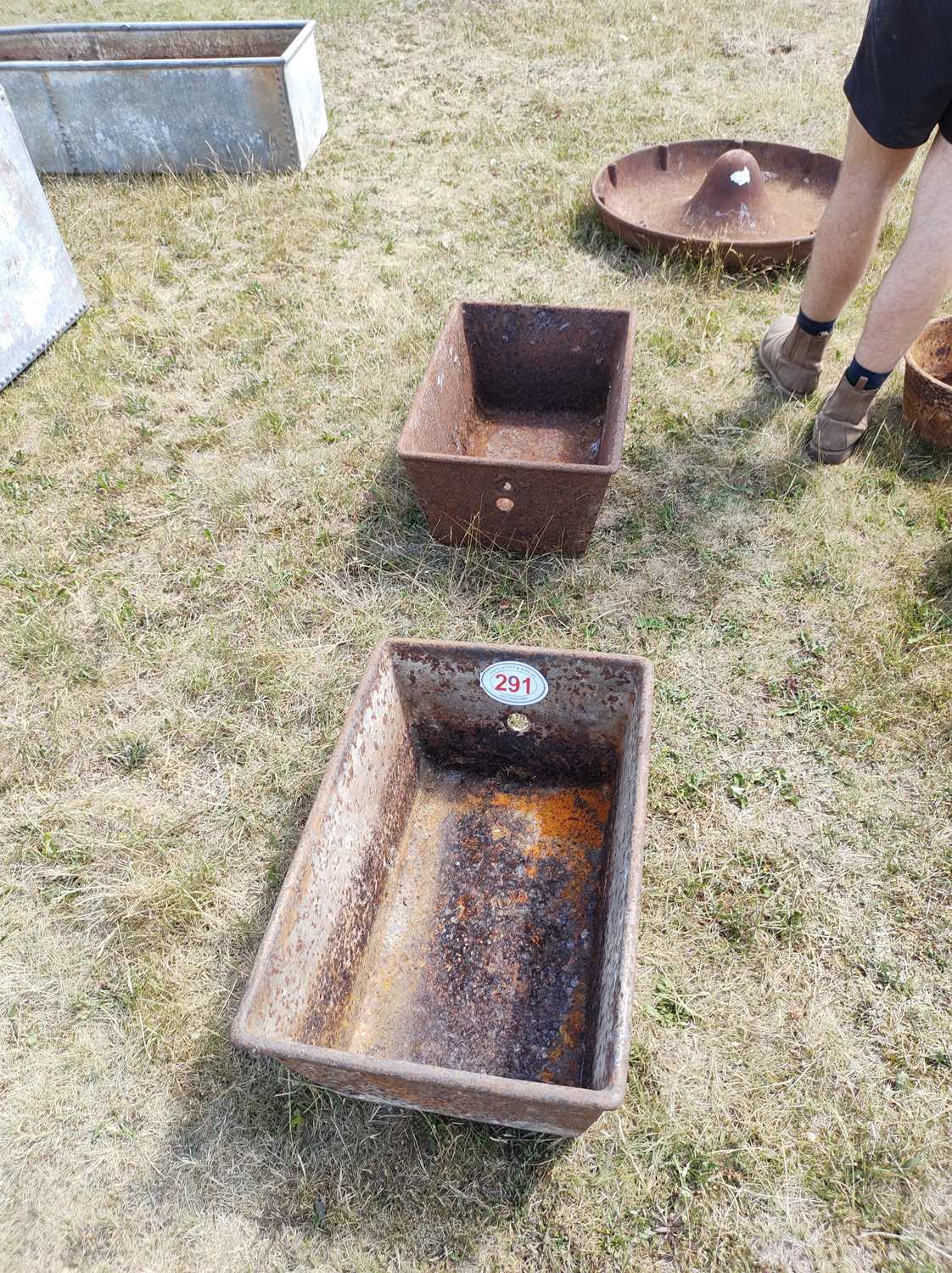 Lot 291 - 2 x Cast iron rectangular feed troughs