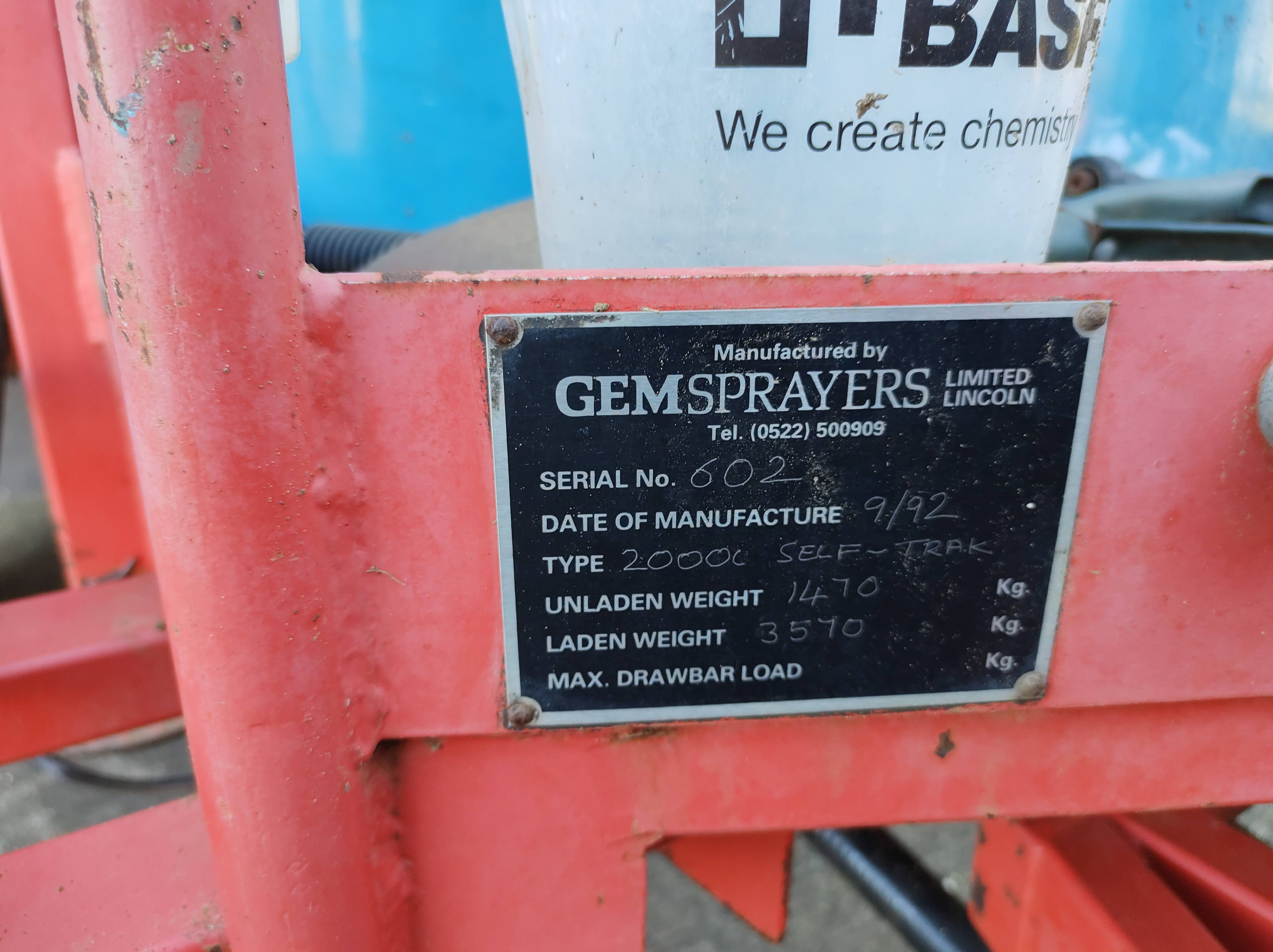Lot 58 - Gem 2.0 20m Trailed Sprayer (1992)